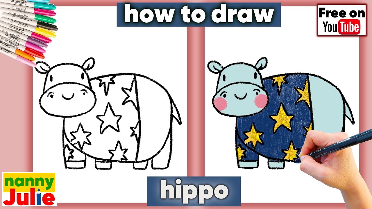 How to draw a hippopotamus behemoth river horse | nanny Julie - YouTube