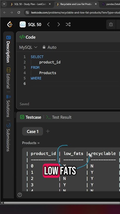 Ejercicio Leetcode LOW FATS AND RECYCLABLE | SQL #ingenieria #programming #sqlserver #leetcode ...