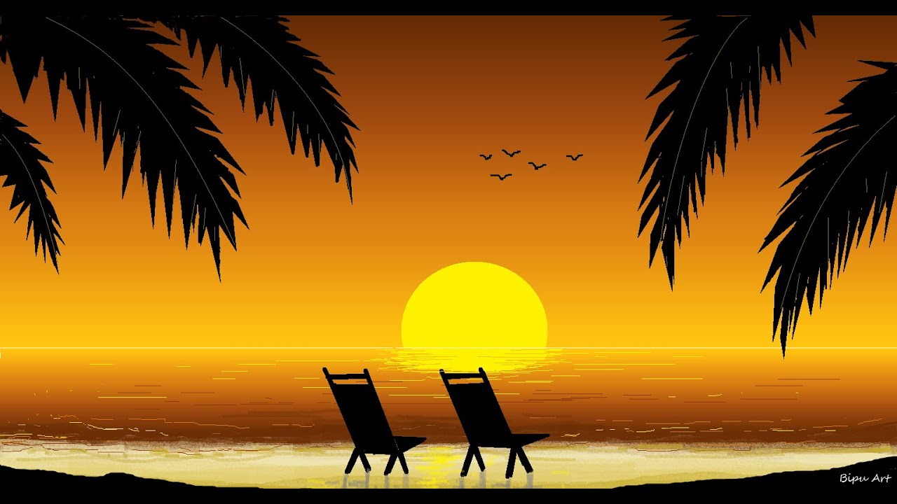 Sea Sunrise Drawing | How to Draw in Ms Paint | drawing in paint in ...