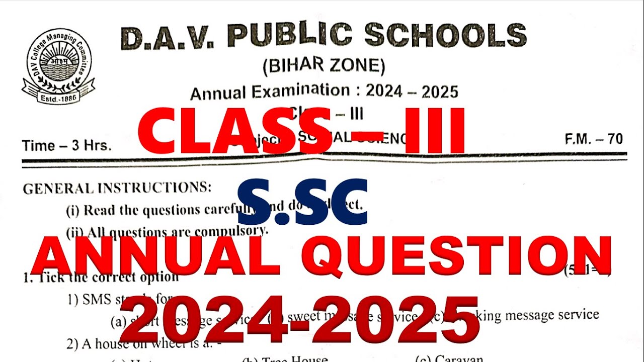 DAV CLASS 3 SOCIAL SCIENCE PREVIOUS YEAR ANNUAL QUESTION PAPER | SOCIAL ...