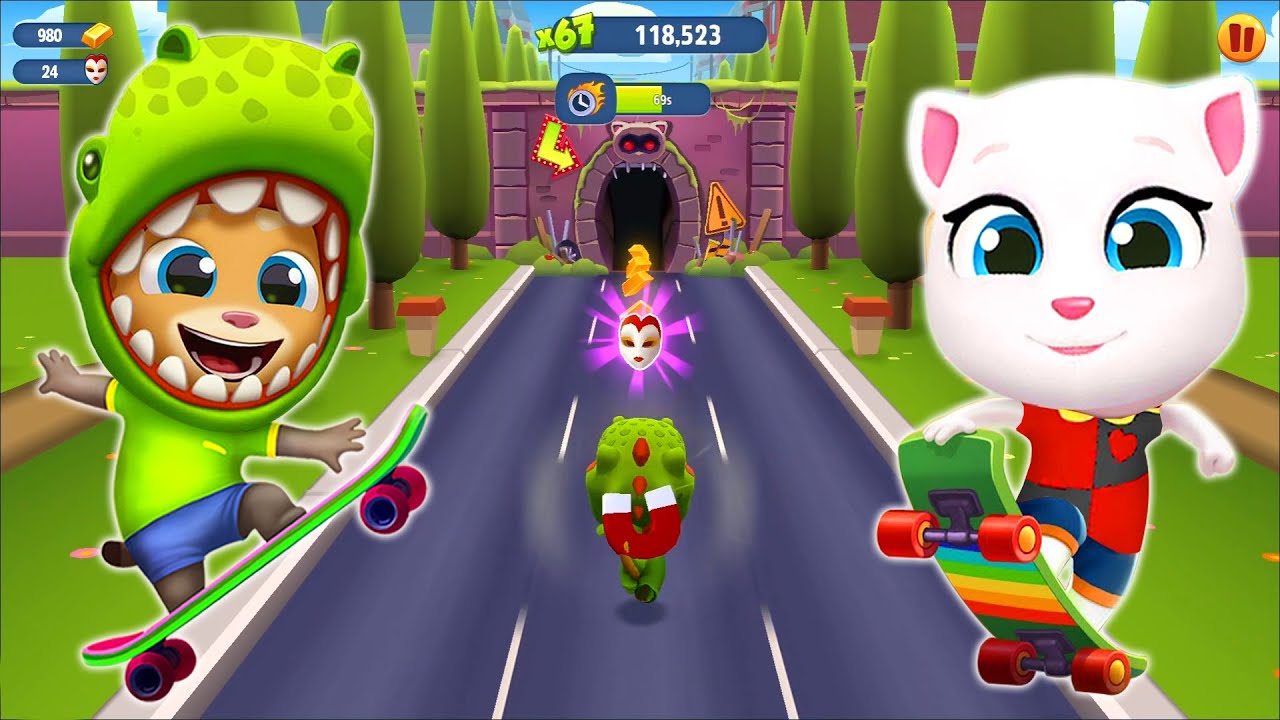 Talking Tom Gold Run | Dino Tom & Carnival Angela Chase Raccoon Boss in ...