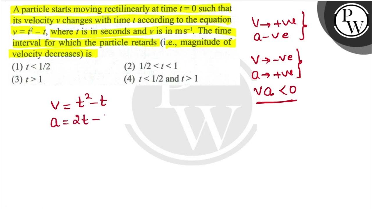 A particle starts moving rectilinearly at time \( t=0 \) such that its velocity \( v \) changes ...