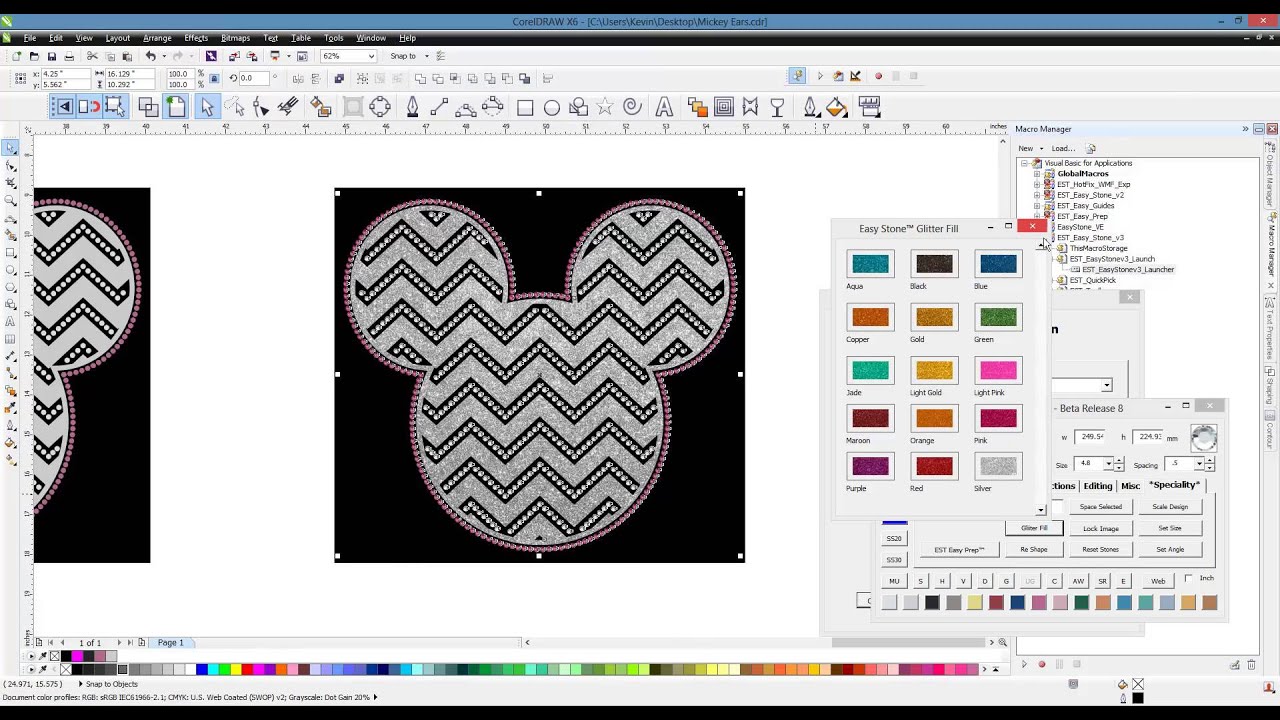 Easy Stone™ CorelDRAW Rhinestone Macro Creating MockUps - YouTube