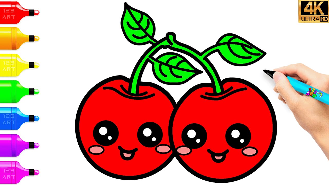 DESSINER UNE CERISE 🍒 COMMENT DESSINER UNE CERISE 🌈 DESSINS SIMPLES ...