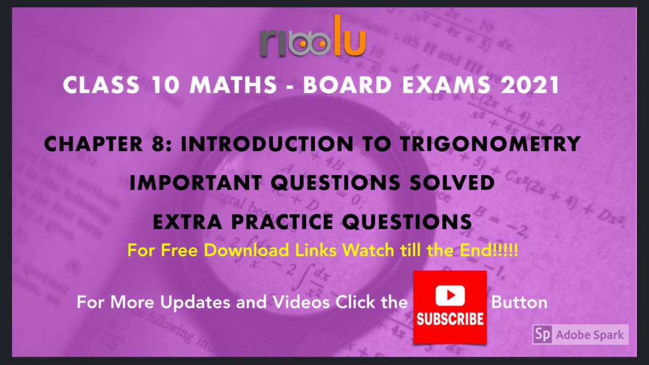 Ch- 8 Introduction to Trigonometry Class 10 Important Questions ...