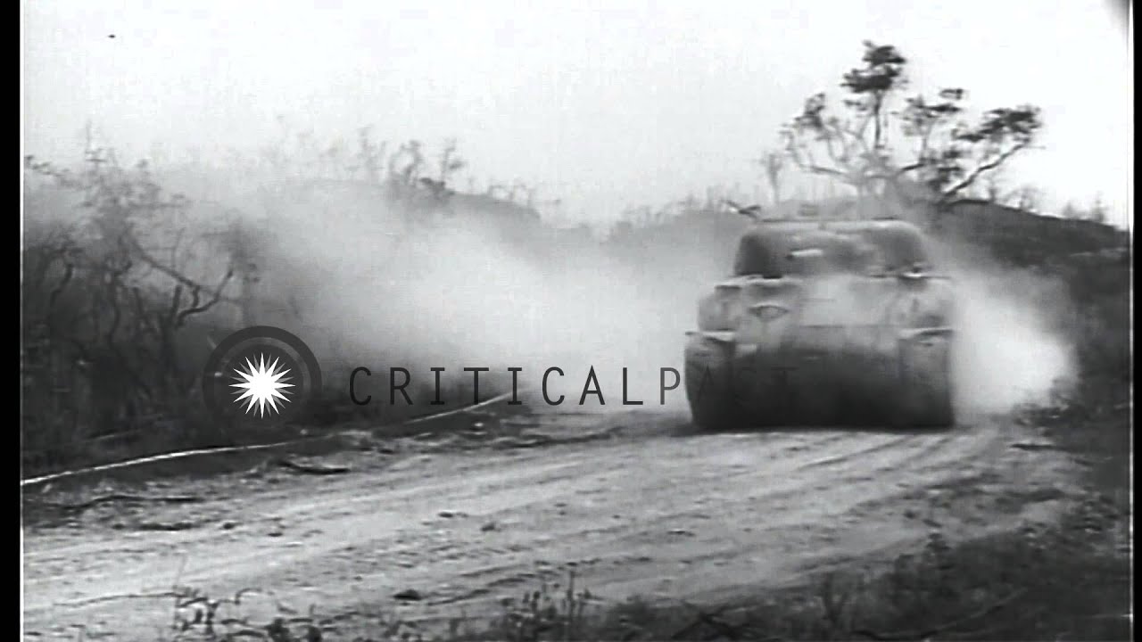 World War II. US campaign in Italy. Damaged and destroyed US Sherman ...