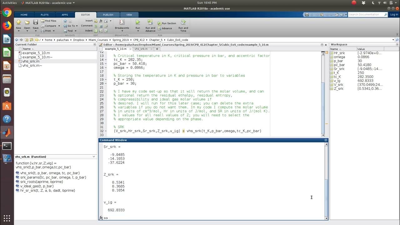 Computing Residual Enthalpy and Entropy using SRK EoS with MATLAB Example (Chapter 5) - YouTube