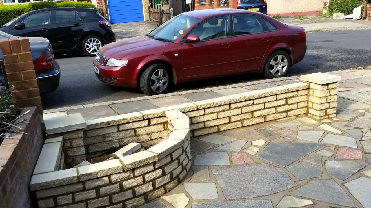 New Driveway, Harrow crazy paving match up and Saxon buff wall. - YouTube