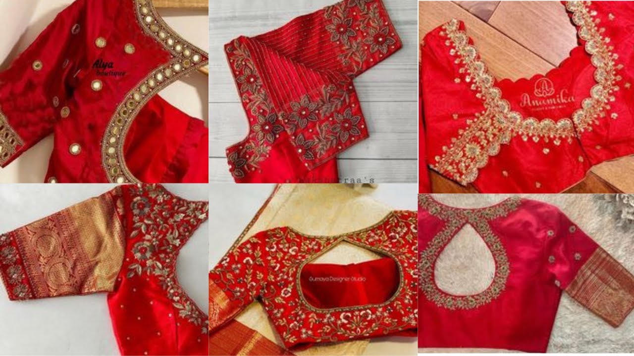 😍😘Simple RED Colour AARI Work Blouse Design patterns💞 Aari Work Blouse ...