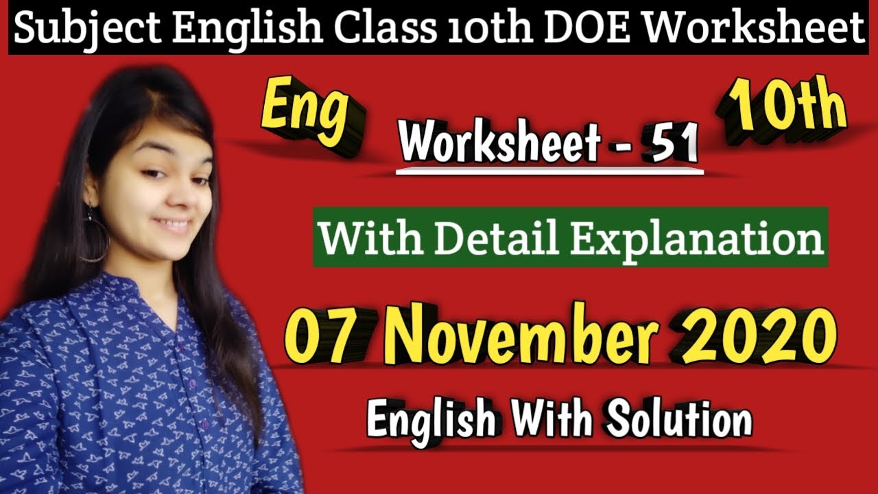 Class 10 Worksheet 51 English I DOE Worksheet 51 I 07 Nov 2020 I ...