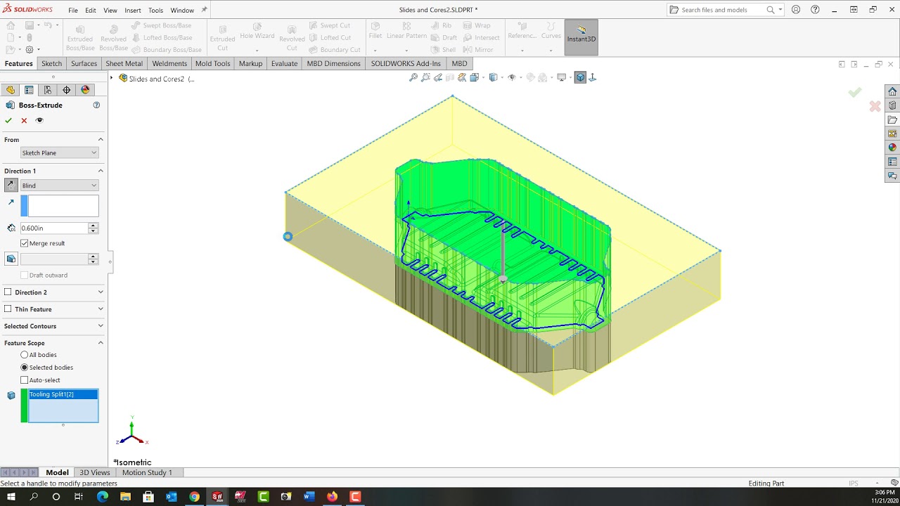 Tooling Split for Slider Core Mold - YouTube