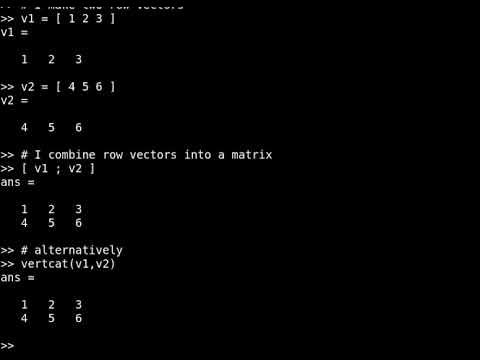 How to merge two row vectors into a matrix in Matlab - YouTube