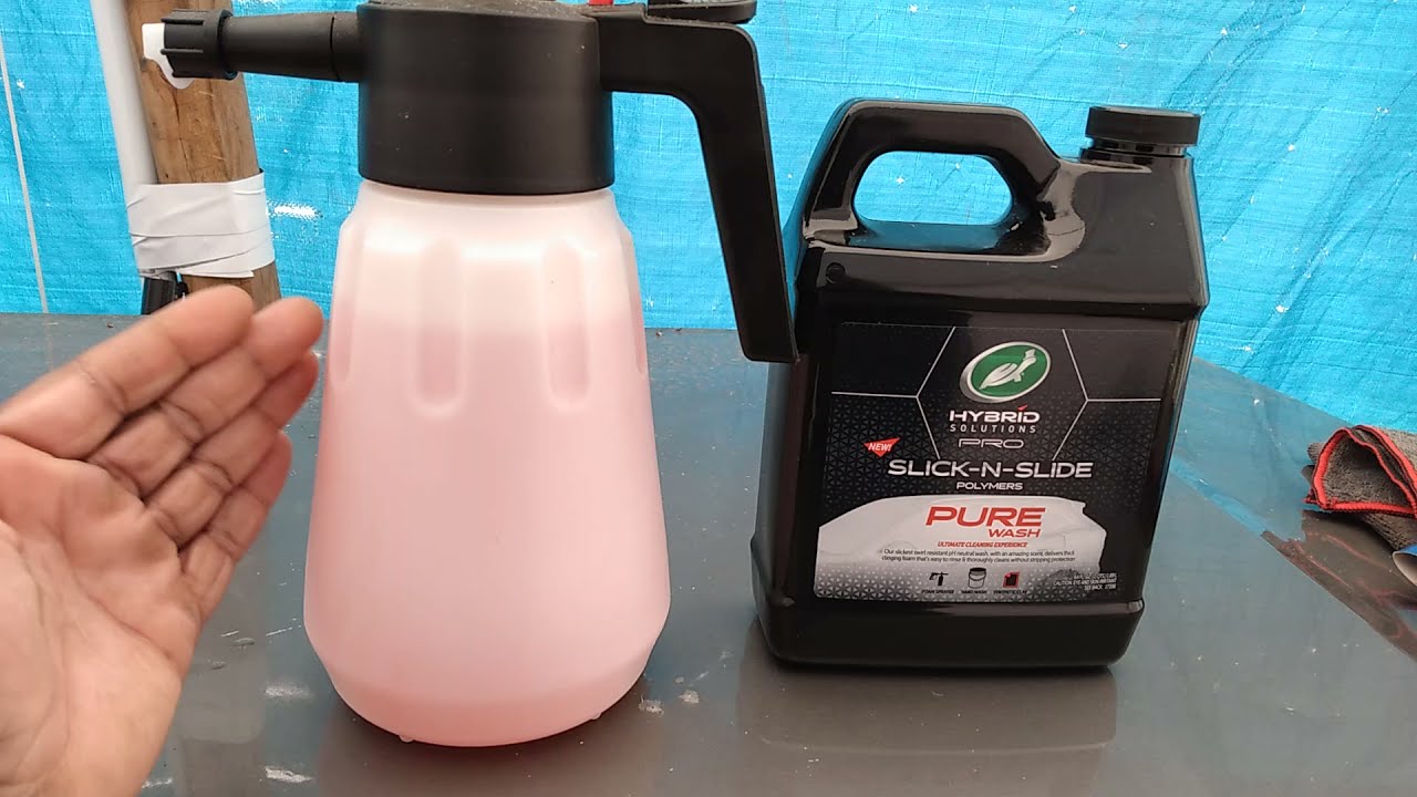 new turtle 🐢 wax slick n slide pure wash demo review in foam sprayer ...