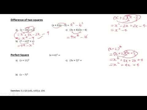 Expanding difference of two squares and perfect square - YouTube
