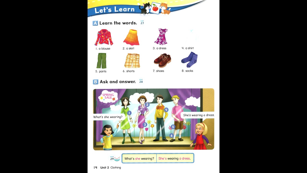 page 14 let's go 3 4th edition unit 2 clothing - YouTube