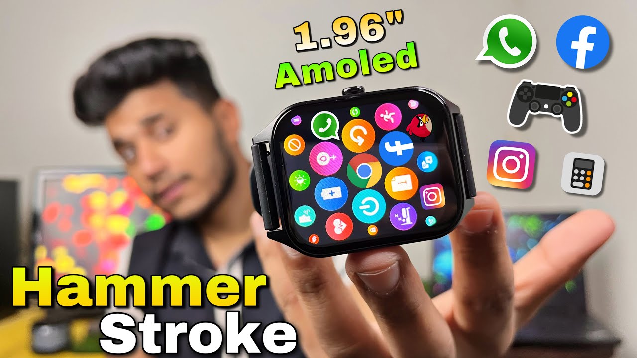 Hammer Stroke Smartwatch || With 1.96” Large LCD Display, inbuilt Games ...