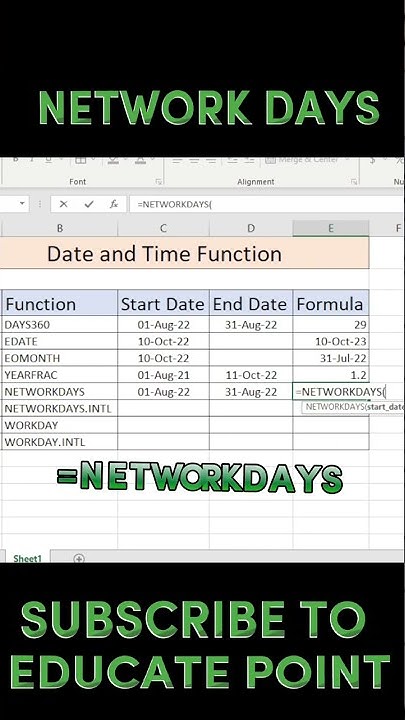 Ms Excel- Date & Time Function -Networkdays formula ||#shorts ||#tranding ||#educatepoint - YouTube