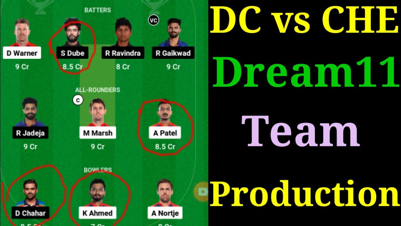 DC vs CHE Dream11 Team || DC vs CHE Dream11 Team Production || CHE vs ...