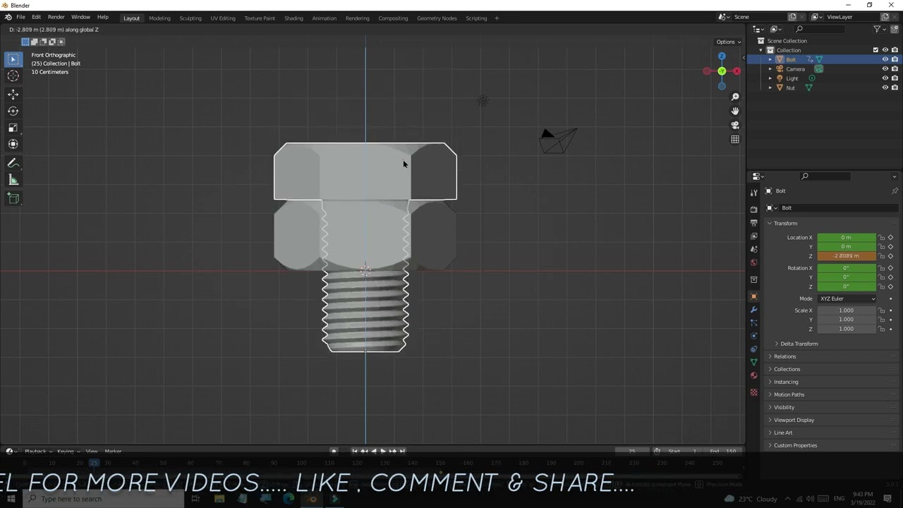 Bolt and Nut Animation Making Tutorial in Blender 3.0 |Bolt and Nut ...