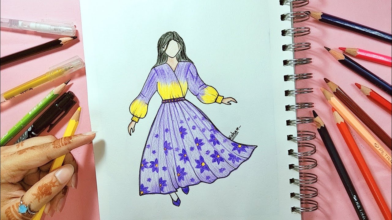Simple and easy dress design drawing. Fashion illustration for beginner ...
