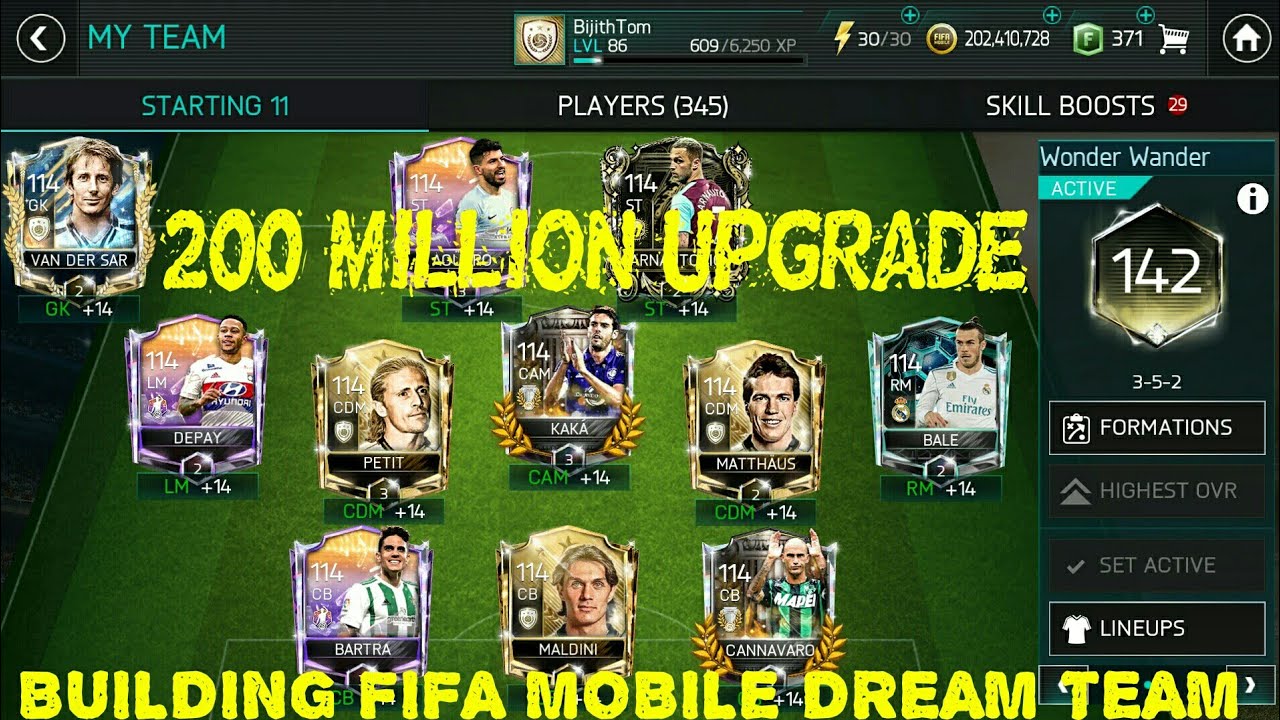 200 MILLION TEAM UPGRADE!! 142 OVR FULL MAX TRAINED FIFA MOBILE DREAM ...