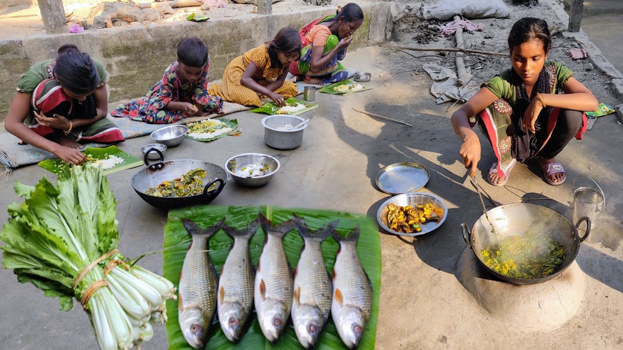 How to cook rohu fish curry recipe with fresh mustard greens in tribe ...