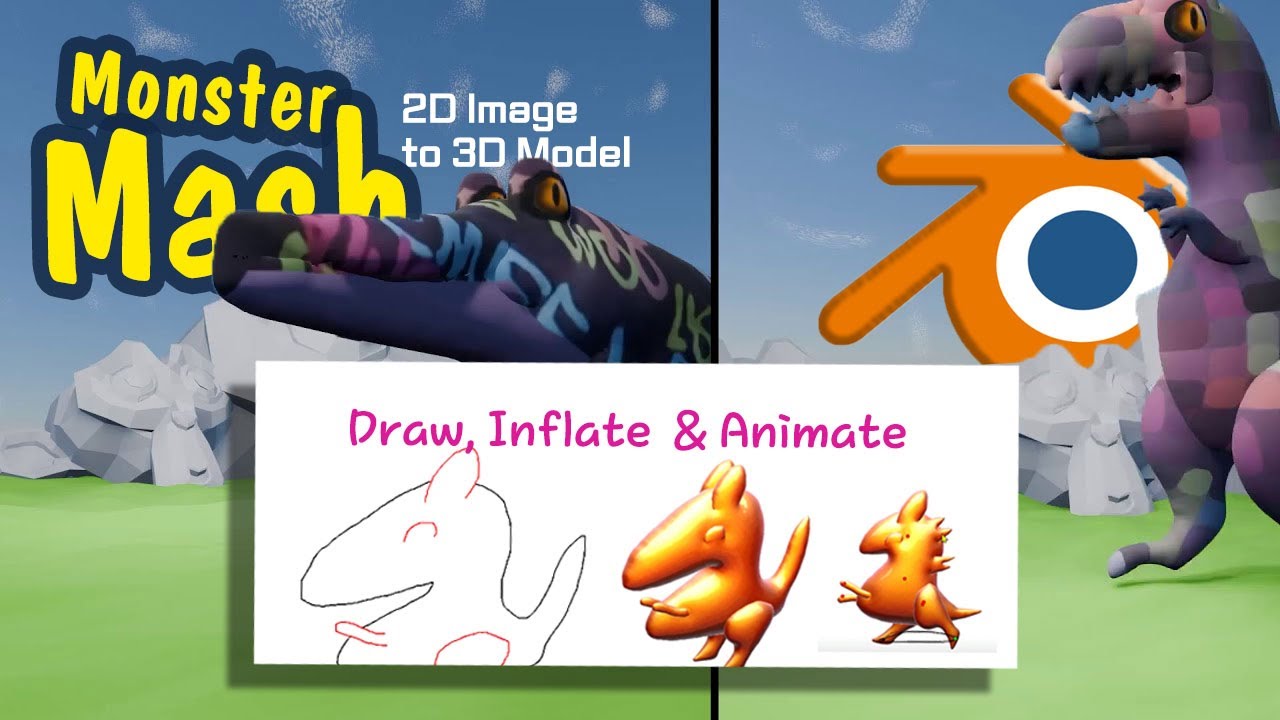 몬스터 매쉬, 블렌더 강좌, Monster Mash, Export glTF, Blender, Tutorial, 2D기반의 쉬운 3D모델 - YouTube