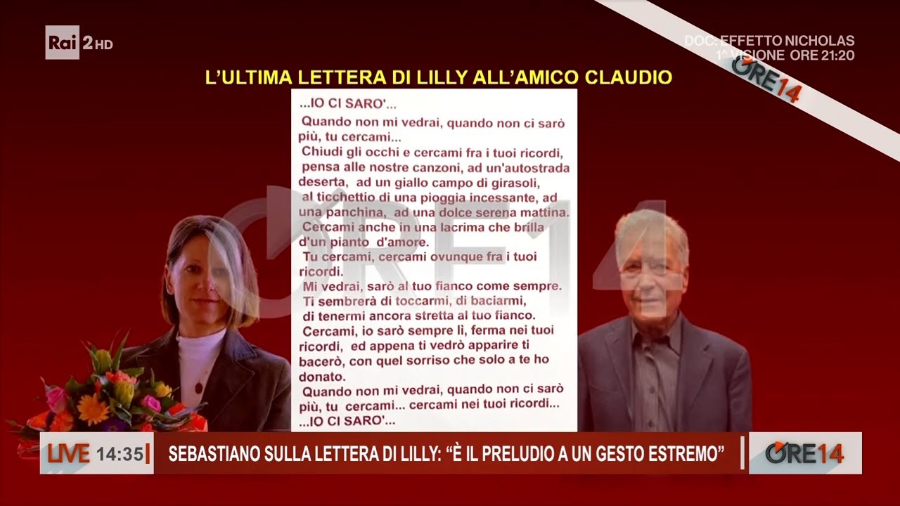 Lilly, Sebastiano sulla lettera: "Preludio a un gesto estremo" - Ore 14 ...
