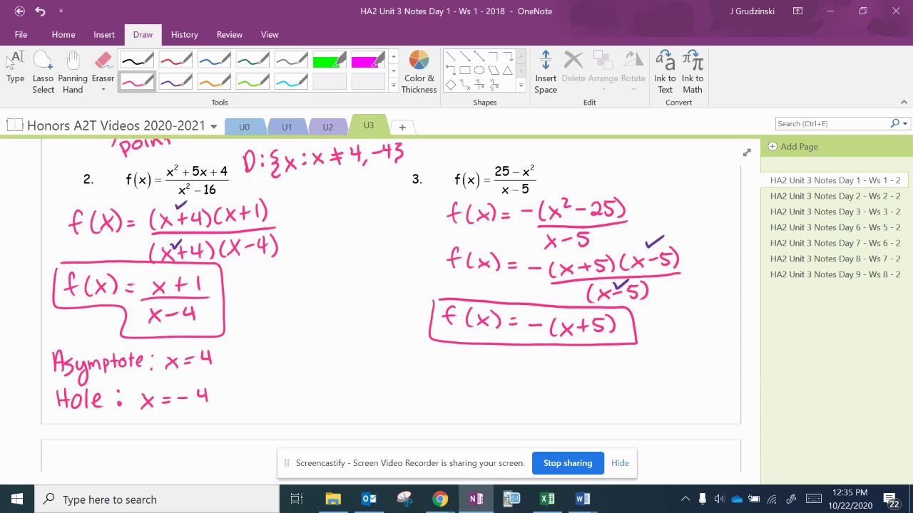 HA2T U3 Notes Day 1 Simplifying Rational Functions - YouTube