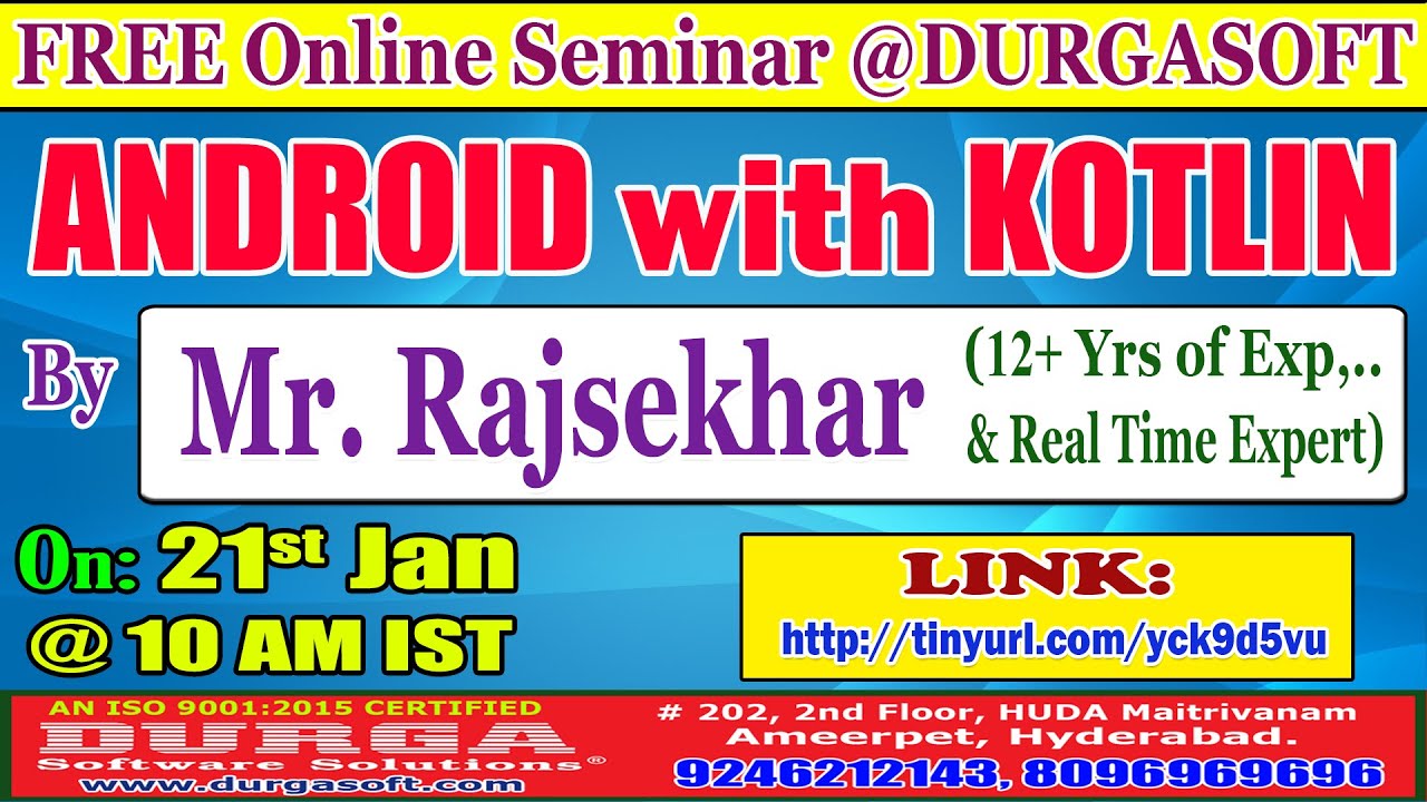 ANDROID with KOTLIN (FREE Seminar) Online Training @ DURGASOFT - YouTube