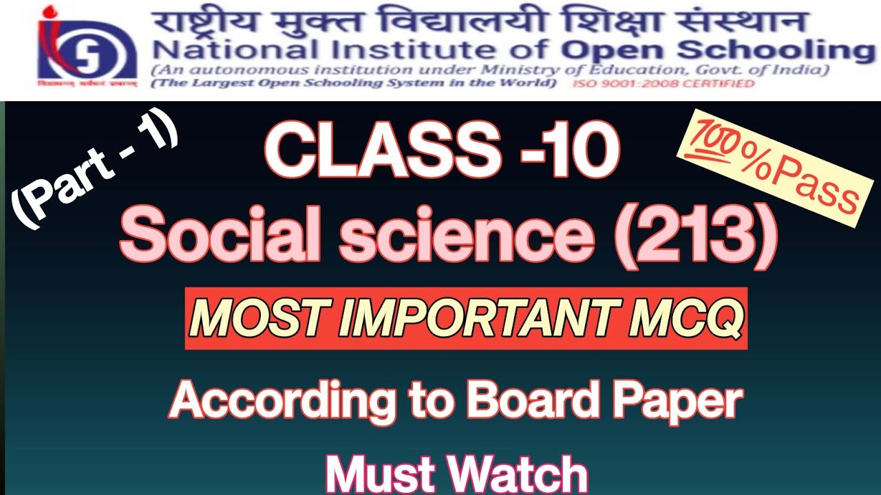 NIOS CLASS -10 SOCIAL SCIENCE IMPORTANT QUESTIONS ANSWERS & MCQ - YouTube