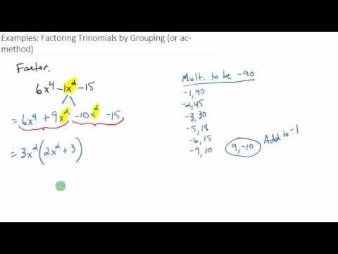 Examples: Factoring Trinomials by Grouping (ac-method) - YouTube