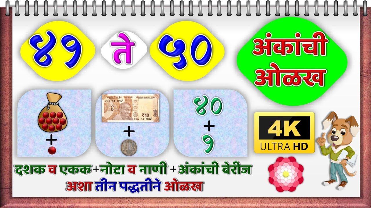 ४१ ते ५० ची ओळख | 41 te 50 chi olakh | 41 to 50 numbers in marathi | 41 ...