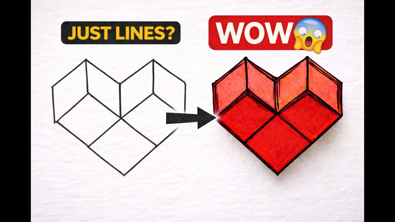 How to Draw 3D Heart | Easy Optical Illusion Drawing Tutorial - YouTube