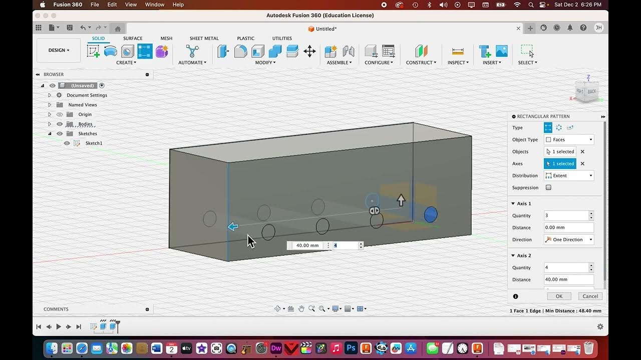 5a Rectangular Pattern _ Fusion 360 Crash Course - Curriculum. - YouTube