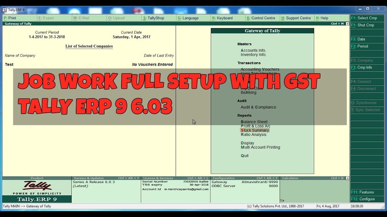 JOB WORK FULL SETUP WITH GST TALLY ERP 9 6.03 - YouTube