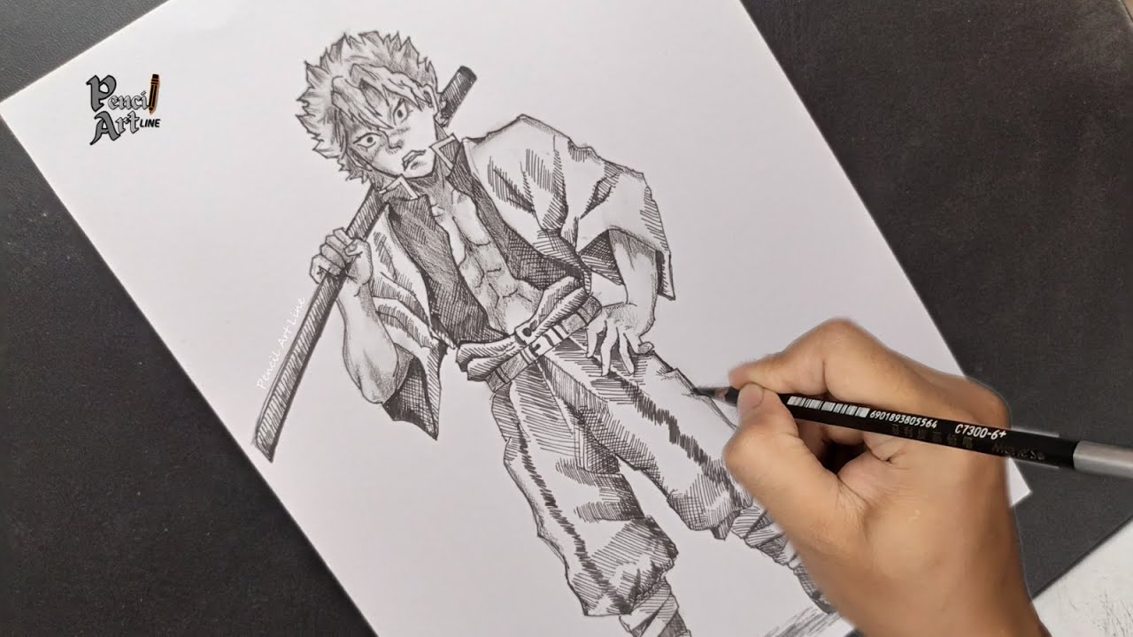 Anime sketch | How to draw Sanemi Shinazugawa from Demon Slayer | Anime ...