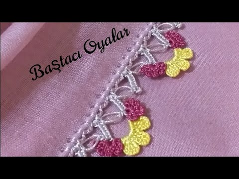 Üç renkli sıralı tığ oya modeli 💜💛