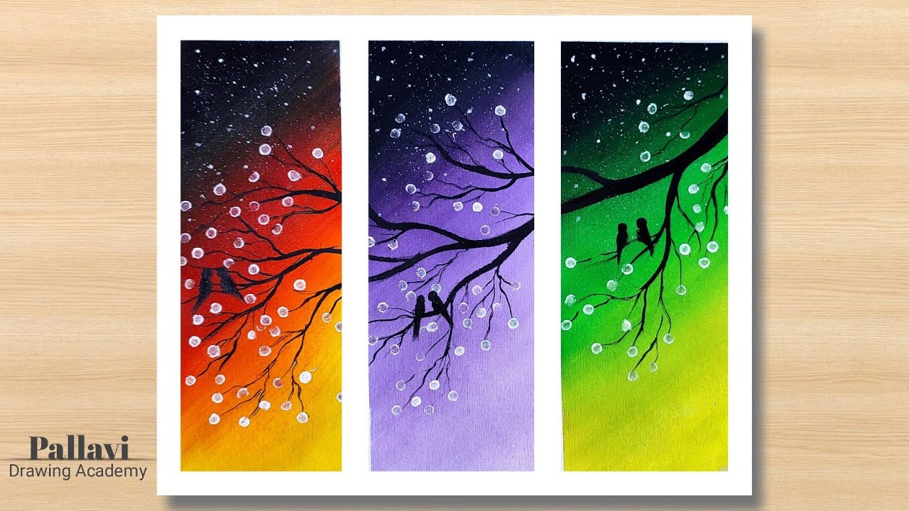 How to draw beautiful three in one night painting with poster colour ...