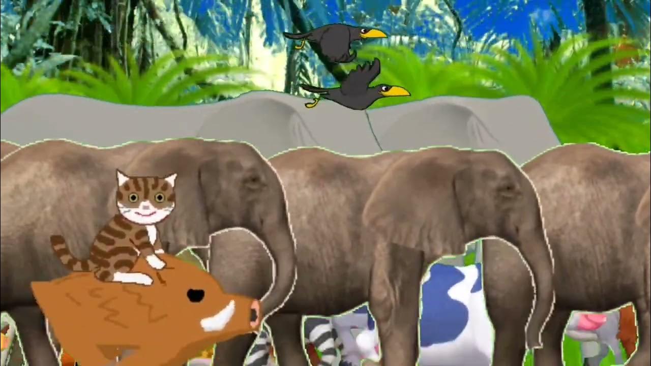 animal stampede video animated elephant monkey giraffe tiger animal running - YouTube