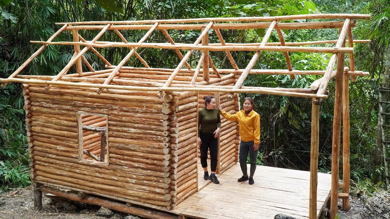 Building log cabin In The Forest - YouTube