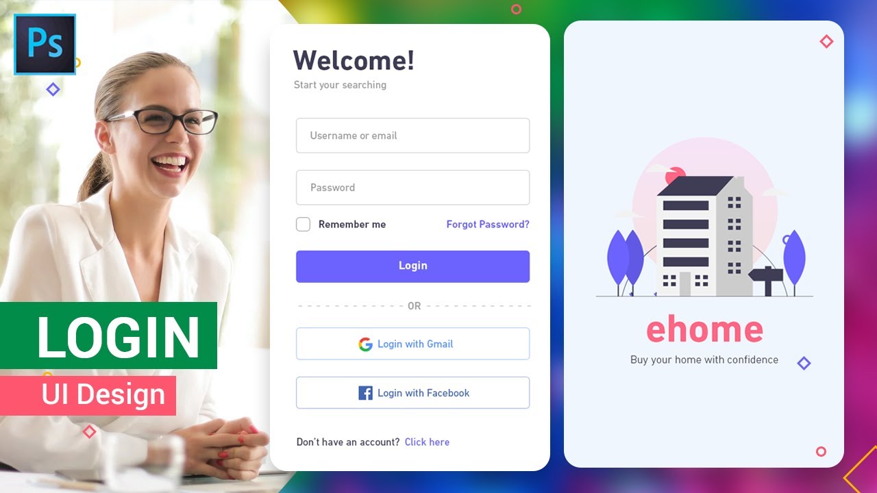 Login Page UI Design in Photoshop | photoshop tutorial for beginners ...