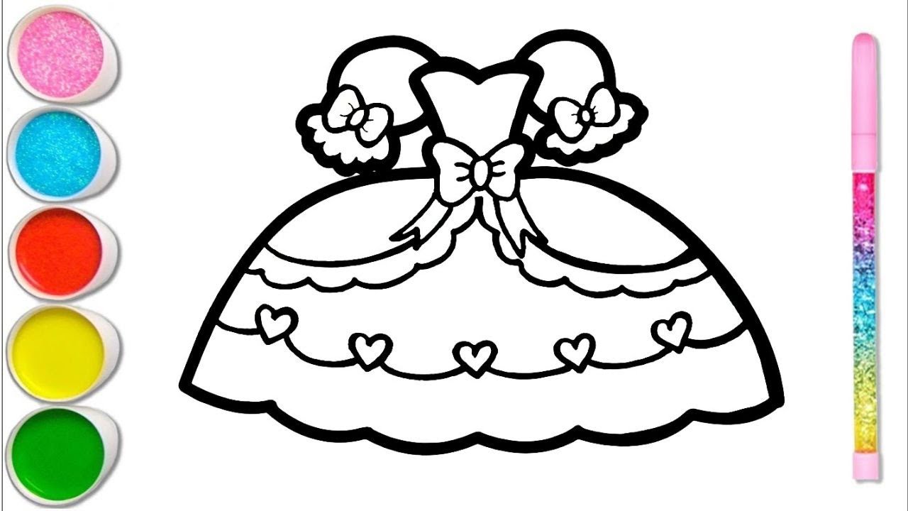 How to draw a Frock | easy step by step girls dress drawing with colour ...