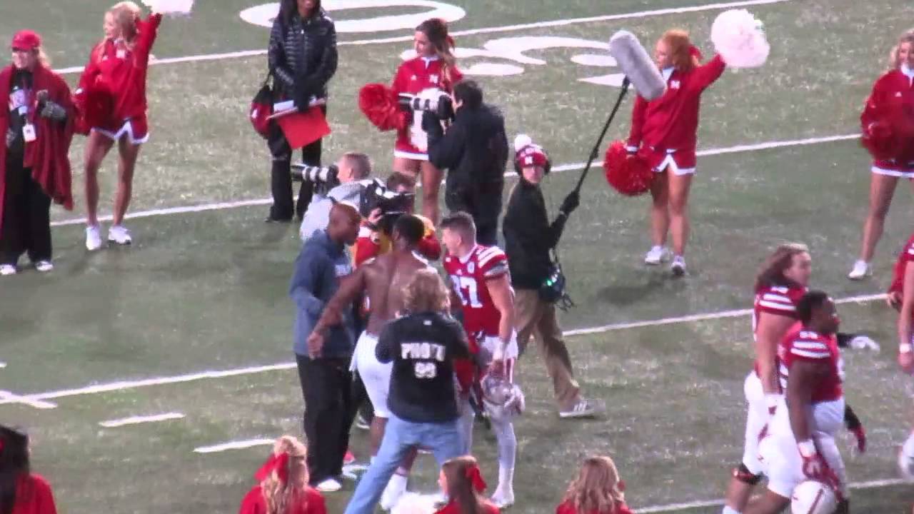 Brandon Reilly Celebrating on Field After Nebraska Beat Michigan State ...