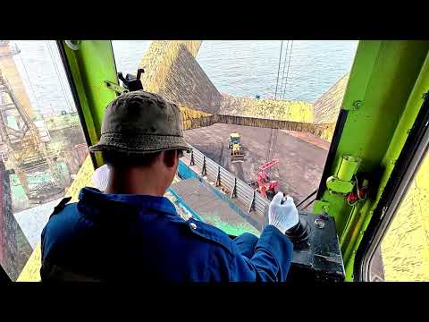 nonstop coal loading with crane grab real operator pov on cabin crane