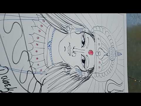 Maa Durga sketch directaly with pen by Dwarkadhish drawing &H. writing ...