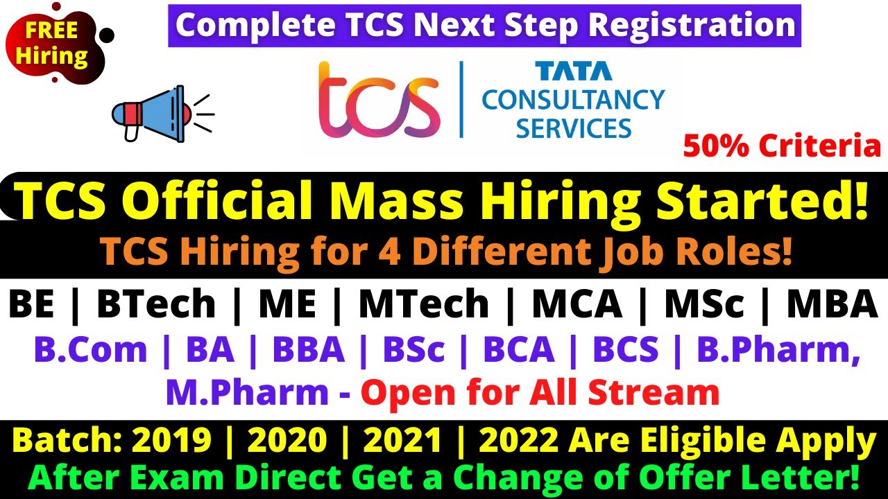 TCS Official Mass Hiring Started | TCS Hiring for 4 Different Job Roles ...