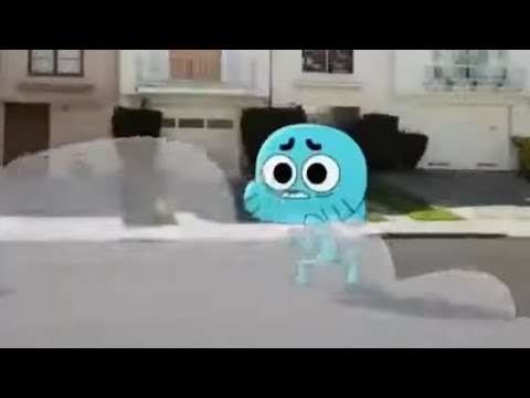 naked Gumball running away from the school bus (The Dress episode)