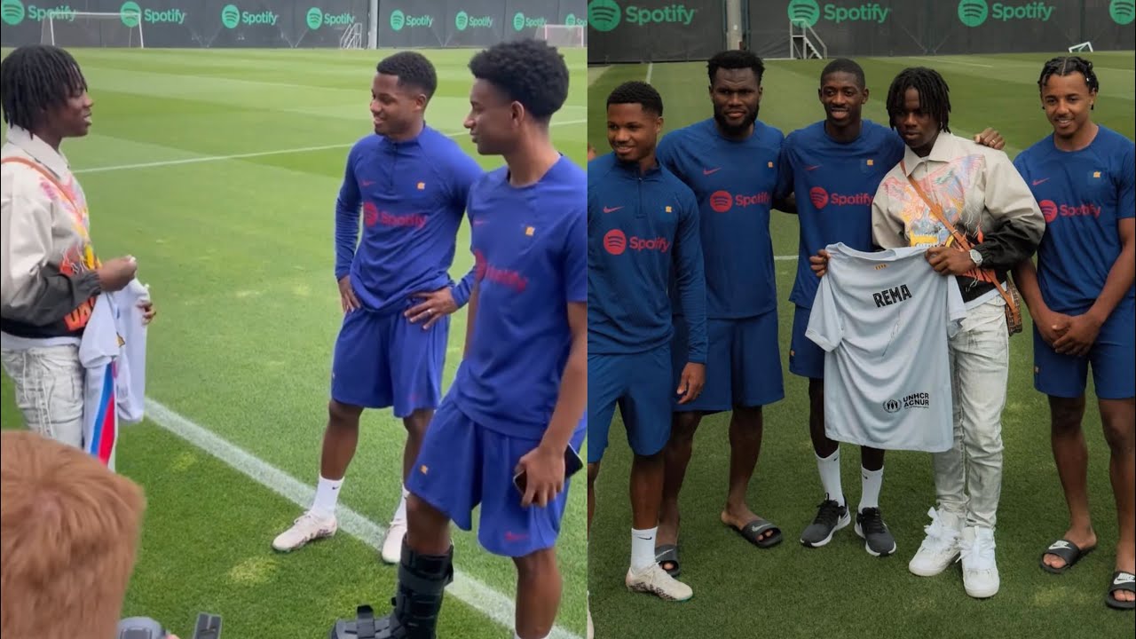 Rema Meets Barcelona Players At Their Training Ground - YouTube