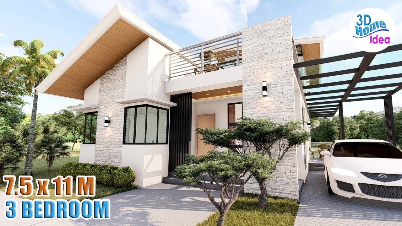 7.5 X 11 Meters | ELEGANT HOUSE DESIGN IDEA | with 3 bedroom - YouTube